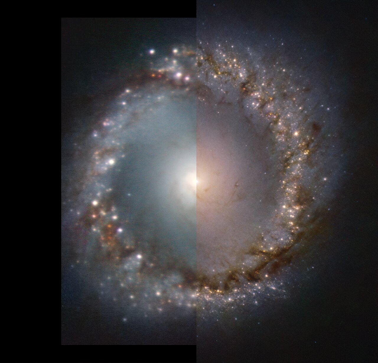 NACO and ERIS interactive comparison of the inner ring of NGC 1097 | ESO