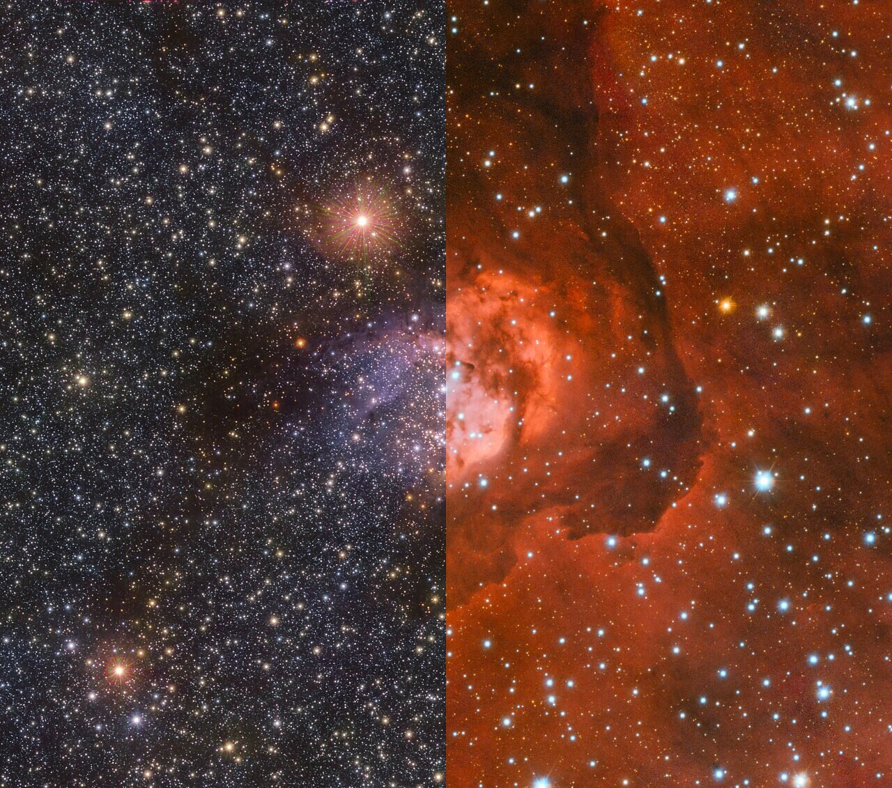 The Sh2-54 nebula in visible and infrared light | ESO