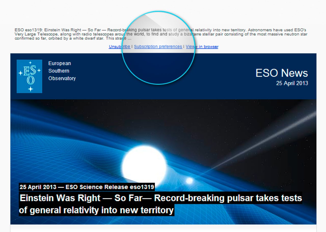 Screenshot of the ESO News newsletter as seen in an email client | ESO ...