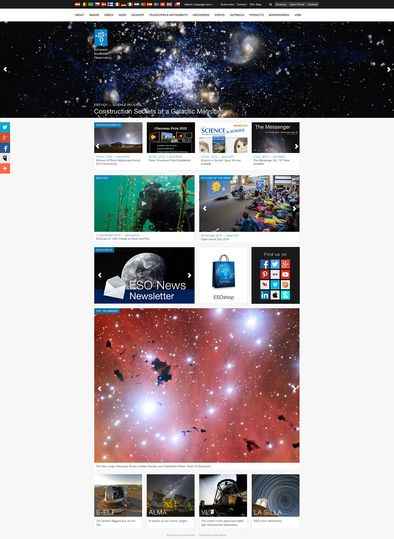 Screenshot of the new homepage | ESO Polska
