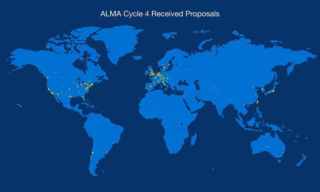 Locations of ALMA Cycle 4 proposers | ESO Danmark