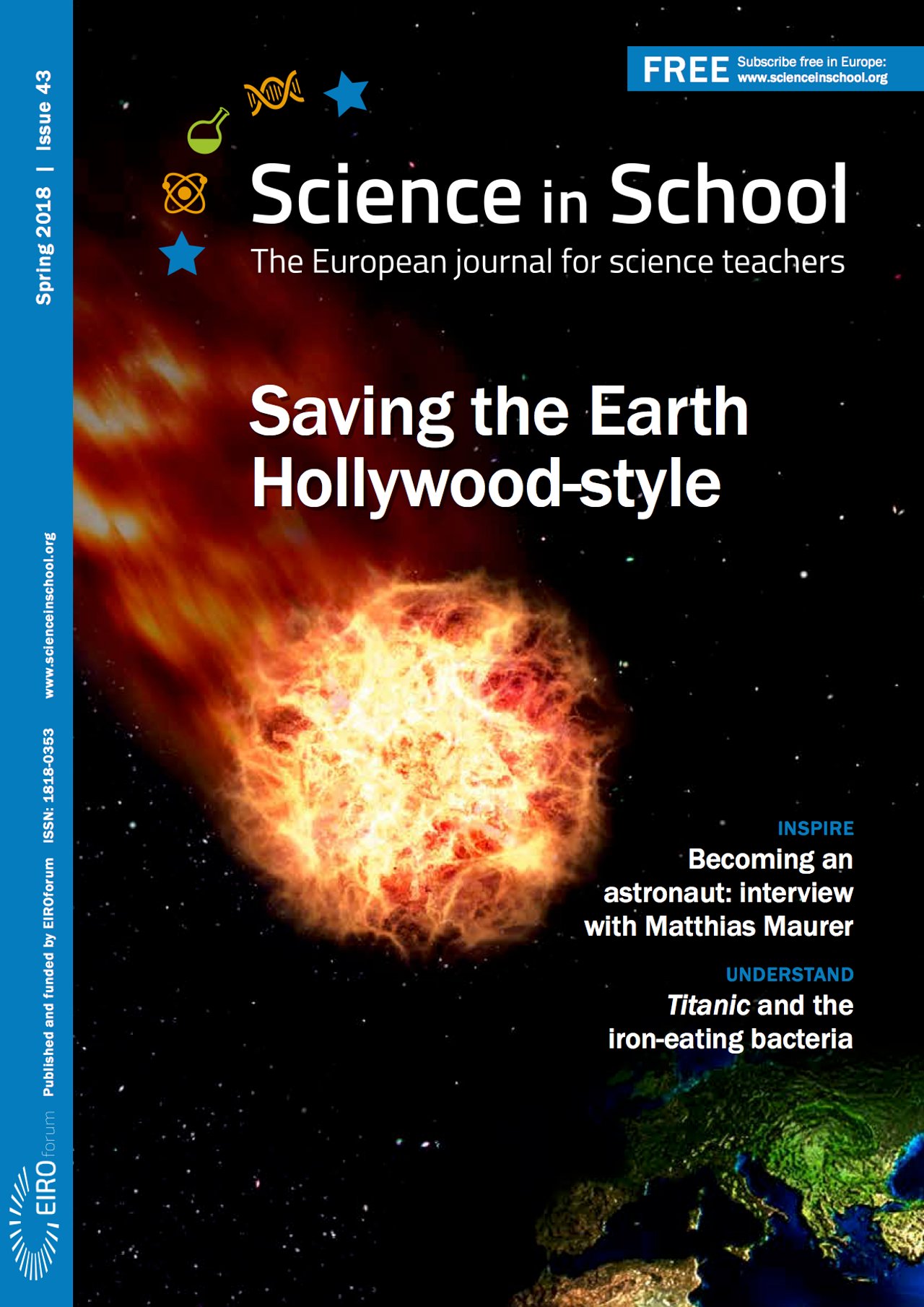 Front cover of Science in School: Issue 43 | ESO Ireland