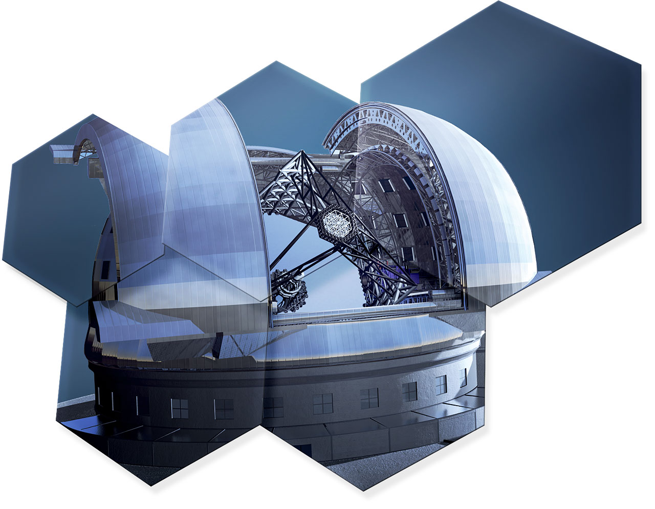 Artwork showing some hexagonal mirror pieces of ELT | ESO