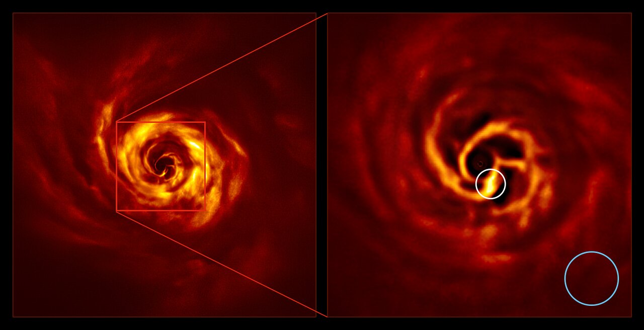 SPHERE images of the AB Aurigae system (side by side, annotated) | ESO
