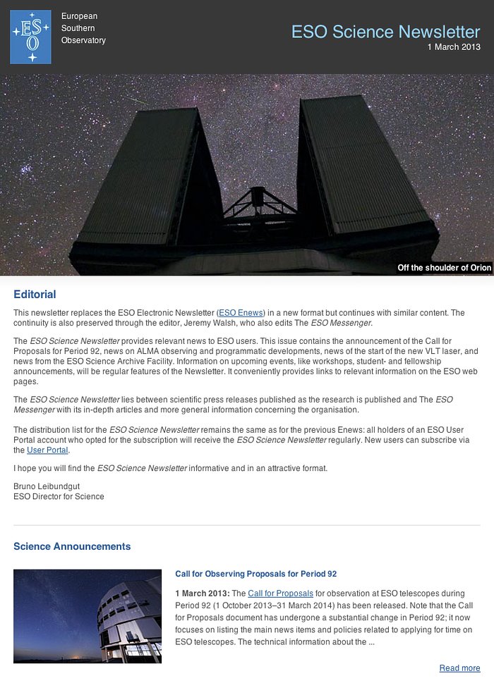 ESO Science Newsletter — March 2013 | ESO Ireland