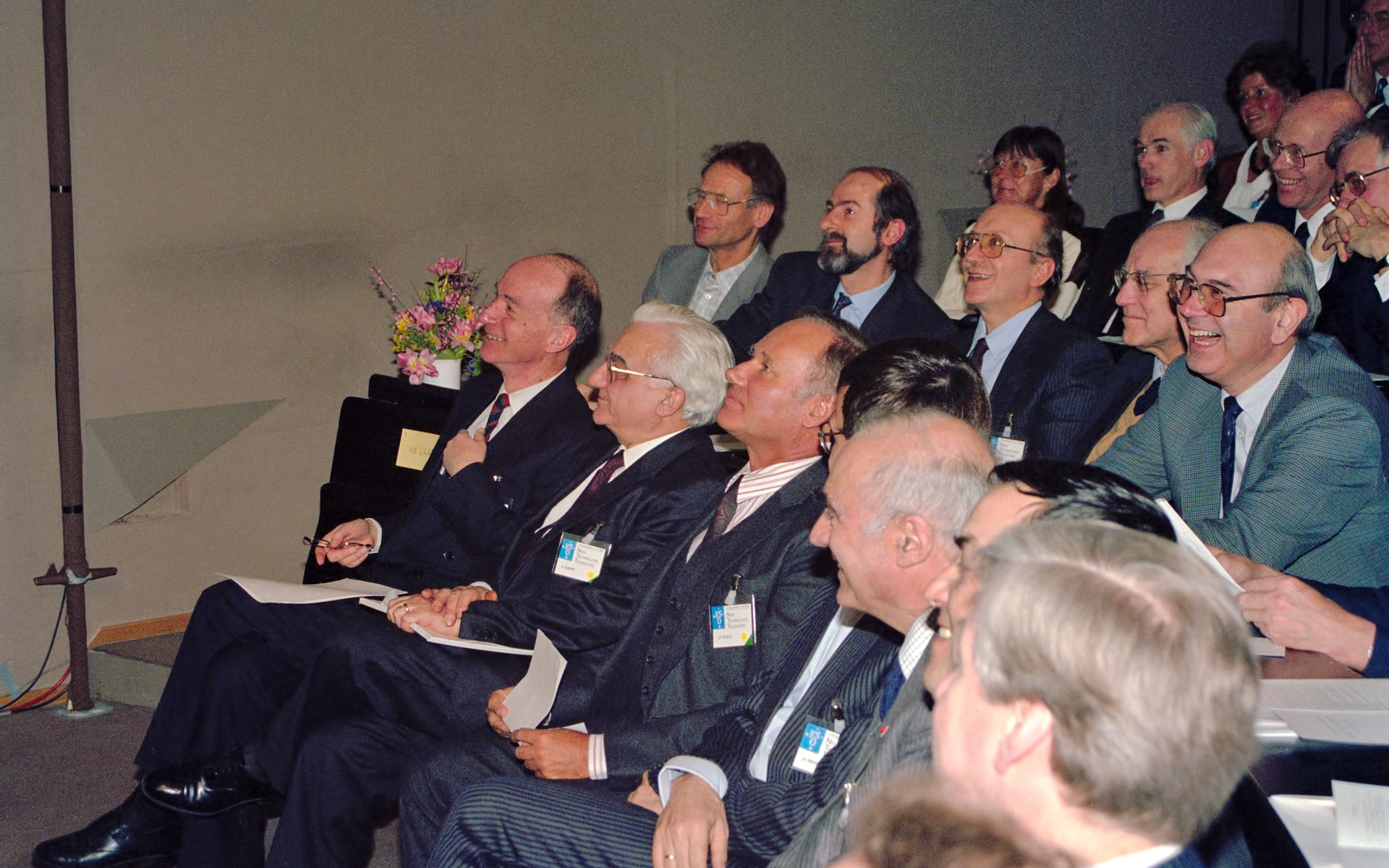 Full house at HQ auditorium during the NTT inauguration | ESO Schweiz