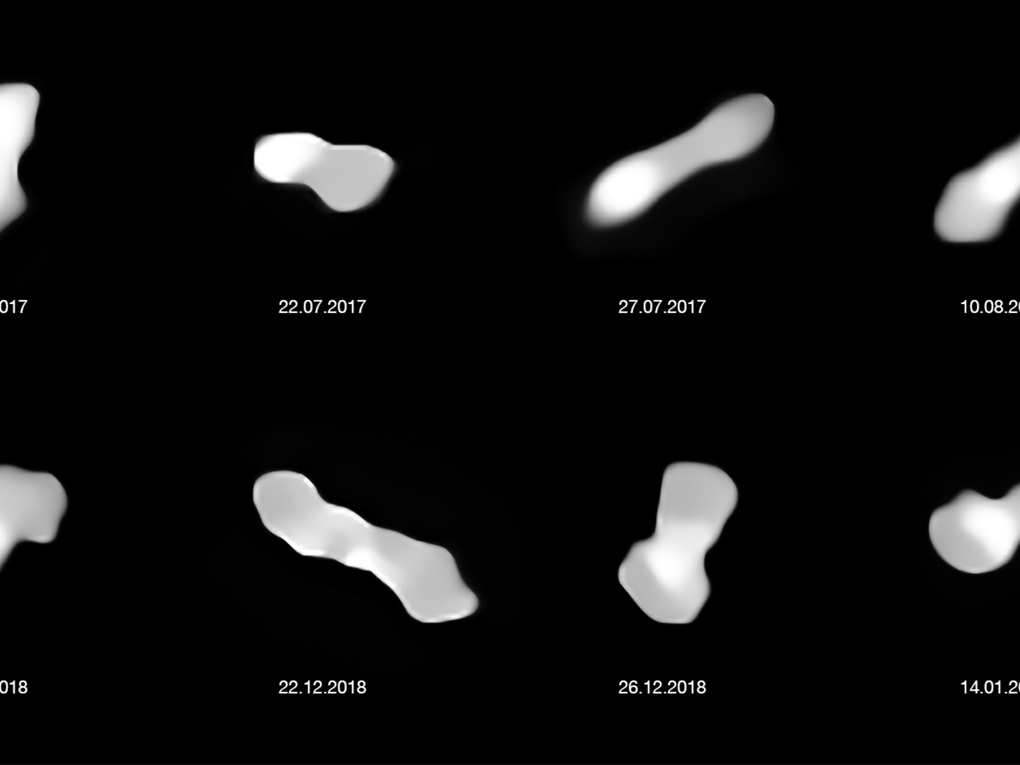 Asteroid Kleopatra from different angles (annotated) | ESO