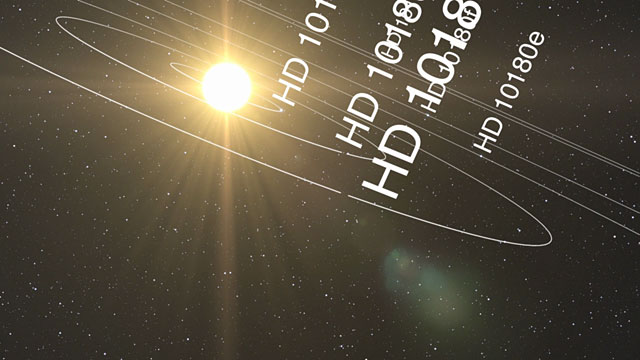 Animation of the planetary system around Sun-like star HD 10180 (artist ...